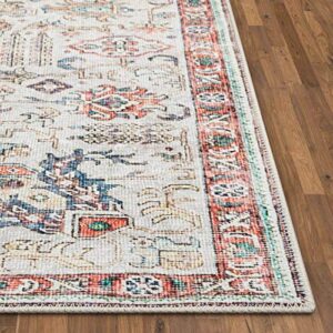 Well Woven Pomona Ivory Machine Washable Vintage Style Updated Classic Distsressed Persian Area Rug (5'3" x 7'3")