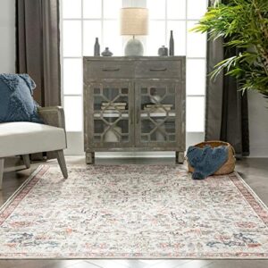 Well Woven Pomona Ivory Machine Washable Vintage Style Updated Classic Distsressed Persian Area Rug (5'3" x 7'3")