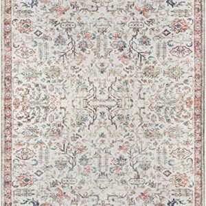 Well Woven Pomona Ivory Machine Washable Vintage Style Updated Classic Distsressed Persian Area Rug (5'3" x 7'3")