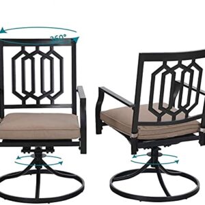 PHI VILLA Patio Dining Set 5 Pieces Outdoor Metal Furniture Set, 4 x Swivel Chairs with 1 Rectangular Umbrella Table for Outdoor Lawn Garden, Black