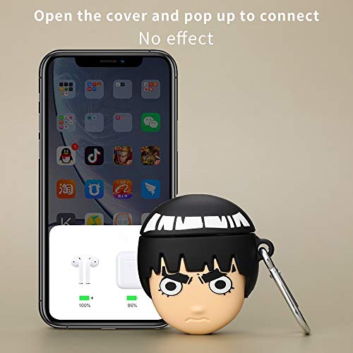 Compatible with Airpods 1/2 Case Silicone, Cute Cartoon 3D Cool Air pods Design Cover, Funny Cases for Kids Girls Teens Boys Character Skin Keychain Airpod (Rock Lee)