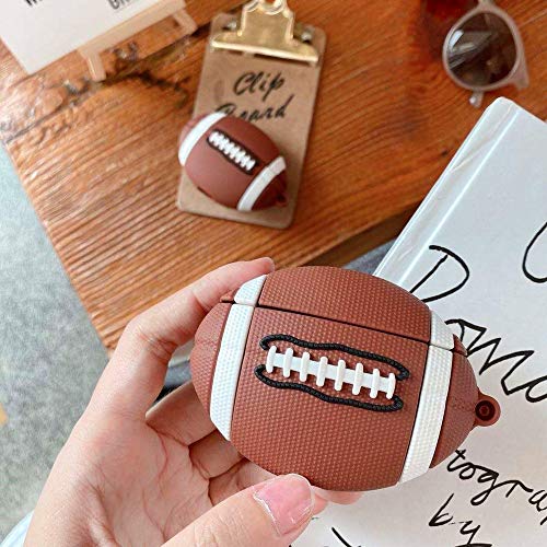 Compatible with Airpods 1/2 Case Silicone, Cute Cartoon 3D Cool Air pods Design Cover, Funny Cases for Kids Girls Teens Boys Character Skin Keychain Airpod (Football)