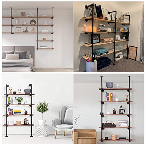 Industrial Iron Pipe Shelf Wall Mount, Farmhouse DIY Open Bookshelf, Pipe Shelves for Kitchen Bathroom, bookcases Living Room Storage, 2Pack of 5 Tier