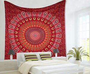 shiranya red queen indian mandala tapestry wall hanging for bedroom bohemian floral design cotton bedspread throw blanket decorative (84x90 inches/213x229 cm)