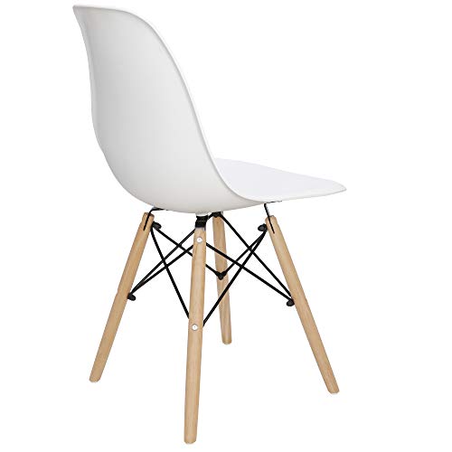 HANGKAI Elegant Home DSW Dinning Chair,Mid-Century Style Chair Plastic Dining Shell Chair with Wooden Leg for Dining & Dressing Table-Set of 4,White