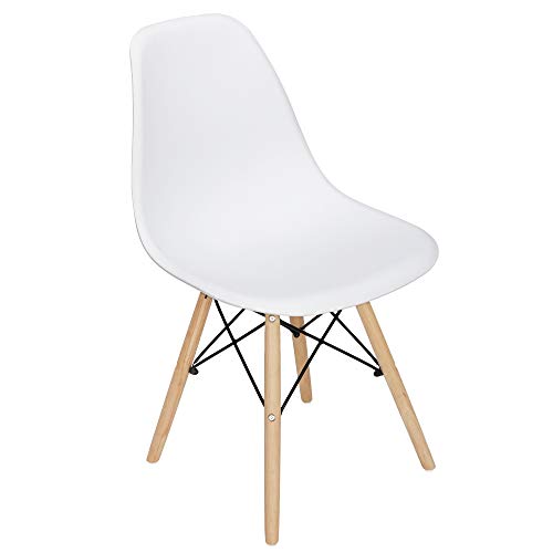 HANGKAI Elegant Home DSW Dinning Chair,Mid-Century Style Chair Plastic Dining Shell Chair with Wooden Leg for Dining & Dressing Table-Set of 4,White