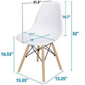 HANGKAI Elegant Home DSW Dinning Chair,Mid-Century Style Chair Plastic Dining Shell Chair with Wooden Leg for Dining & Dressing Table-Set of 4,White