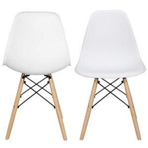 HANGKAI Elegant Home DSW Dinning Chair,Mid-Century Style Chair Plastic Dining Shell Chair with Wooden Leg for Dining & Dressing Table-Set of 4,White