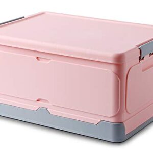 Durable Plastic Folding Storage Box Organizer with Lids, Folding Plastic Stackable, Containers for Home & Garage Organization (Pink)