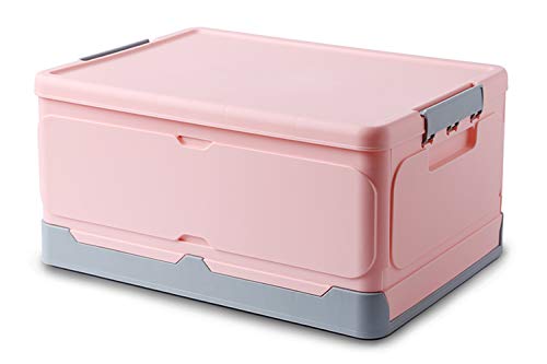 Durable Plastic Folding Storage Box Organizer with Lids, Folding Plastic Stackable, Containers for Home & Garage Organization (Pink)