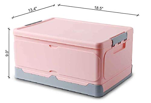 Durable Plastic Folding Storage Box Organizer with Lids, Folding Plastic Stackable, Containers for Home & Garage Organization (Pink)