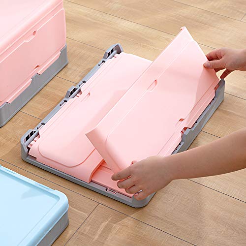 Durable Plastic Folding Storage Box Organizer with Lids, Folding Plastic Stackable, Containers for Home & Garage Organization (Pink)