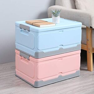 Durable Plastic Folding Storage Box Organizer with Lids, Folding Plastic Stackable, Containers for Home & Garage Organization (Pink)