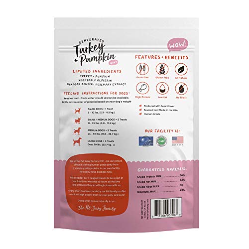 Pet Jerky Factory Premium Dog Treats | 100% Human Grade | USA Made | Grain Free | Turkey and Pumpkin, 5 oz.