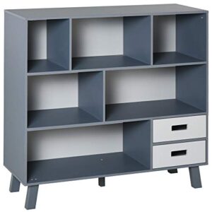 homcom 3-tier child bookcase open shelves cabinet floor standing cube storage organizer with drawers - grey