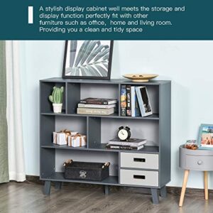 HOMCOM 3-Tier Child Bookcase Open Shelves Cabinet Floor Standing Cube Storage Organizer with Drawers - Grey