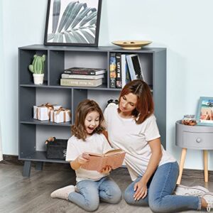 HOMCOM 3-Tier Child Bookcase Open Shelves Cabinet Floor Standing Cube Storage Organizer with Drawers - Grey