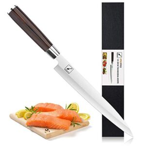 imarku sashimi sushi knife japanese, 10 inch yanagiba knife, professional fish knife single bevel for fish filleting, slicing with ergonomic pakkawood handle, best gifts for japanese food lover