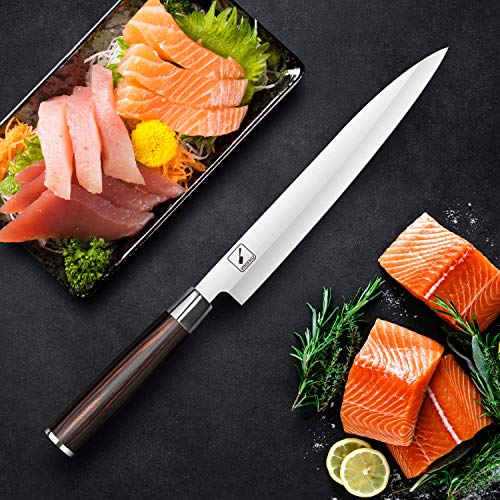 imarku Sashimi Sushi Knife Japanese, 10 inch Yanagiba Knife, Professional Fish Knife Single Bevel for Fish Filleting, Slicing with Ergonomic Pakkawood Handle, Best Gifts for Japanese Food Lover