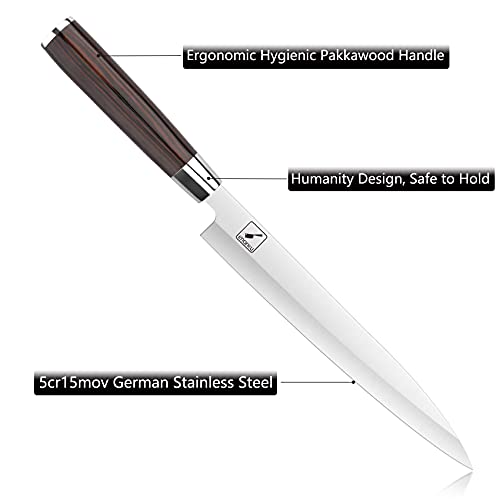 imarku Sashimi Sushi Knife Japanese, 10 inch Yanagiba Knife, Professional Fish Knife Single Bevel for Fish Filleting, Slicing with Ergonomic Pakkawood Handle, Best Gifts for Japanese Food Lover