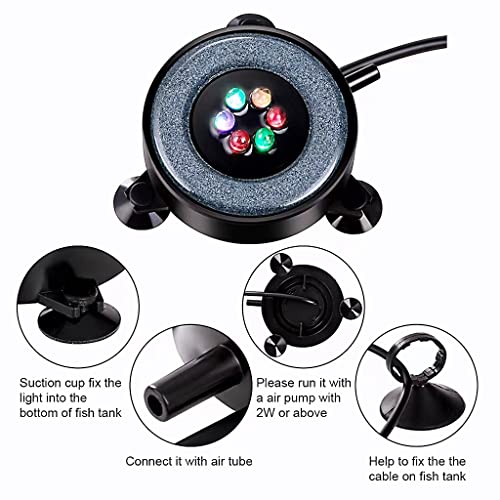 Goehiaul Aquarium Air Bubble LED Light Aquarium Air Stone Disk Kit Fish Tank Air Bubbler Decoration 6 Color Changing (Pump not Included)