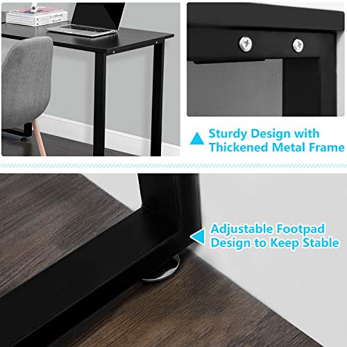 Modern L Shaped Desk Computer Corner Desk, Home Office Study Writing Workstation, Gaming Desk, Classic PC Laptop Desk Wood & Steel Gaming Table (Black)