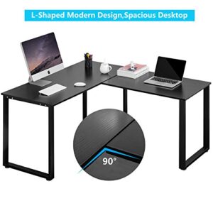 Modern L Shaped Desk Computer Corner Desk, Home Office Study Writing Workstation, Gaming Desk, Classic PC Laptop Desk Wood & Steel Gaming Table (Black)