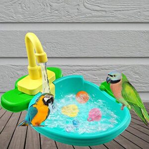 Lorchwise Parrot Bird Bath, Bird Feeder Pet Pool with Faucet Bird Shower, Parrot Automatic Bathtub Pool Bathtub with Food Container, for Pet Parrots Cage Accessories, 34.7x24x8.2CM