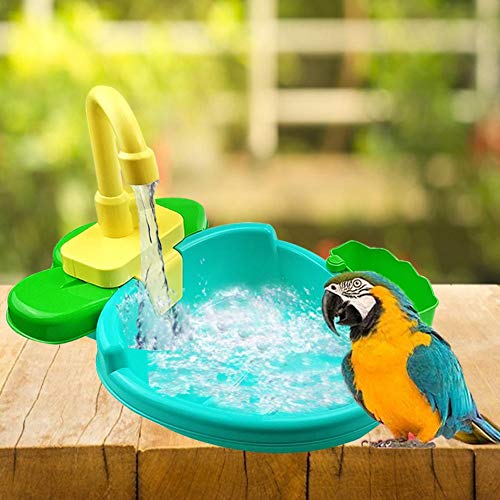 Lorchwise Parrot Bird Bath, Bird Feeder Pet Pool with Faucet Bird Shower, Parrot Automatic Bathtub Pool Bathtub with Food Container, for Pet Parrots Cage Accessories, 34.7x24x8.2CM