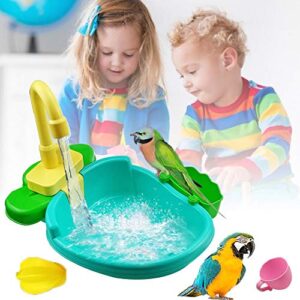 Lorchwise Parrot Bird Bath, Bird Feeder Pet Pool with Faucet Bird Shower, Parrot Automatic Bathtub Pool Bathtub with Food Container, for Pet Parrots Cage Accessories, 34.7x24x8.2CM