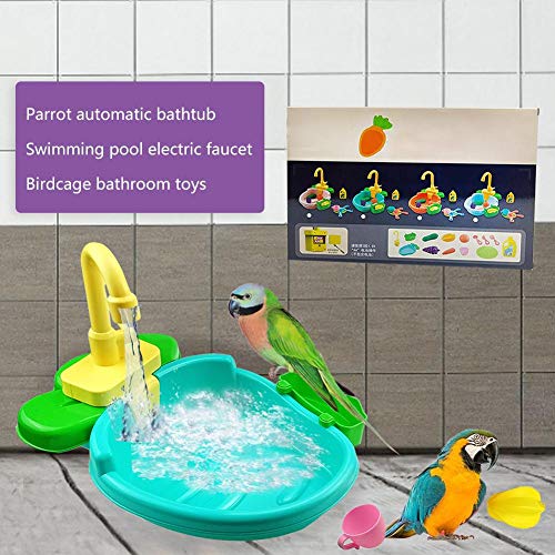 Lorchwise Parrot Bird Bath, Bird Feeder Pet Pool with Faucet Bird Shower, Parrot Automatic Bathtub Pool Bathtub with Food Container, for Pet Parrots Cage Accessories, 34.7x24x8.2CM