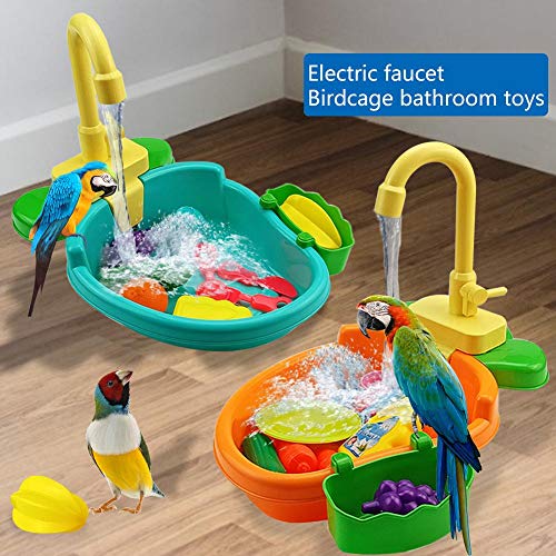 Lorchwise Parrot Bird Bath, Bird Feeder Pet Pool with Faucet Bird Shower, Parrot Automatic Bathtub Pool Bathtub with Food Container, for Pet Parrots Cage Accessories, 34.7x24x8.2CM