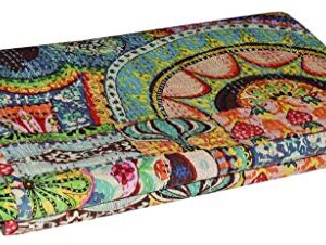 Maviss Homes Indian Traditional Handmade Patchwork Cotton Super Soft Kantha Quilt Blanket | Throw Bedspread Blanket | Bedroom Décor Throw Quilt |Home Décor; Multicolour