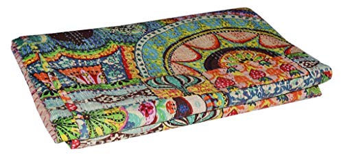 Maviss Homes Indian Traditional Handmade Patchwork Cotton Super Soft Kantha Quilt Blanket | Throw Bedspread Blanket | Bedroom Décor Throw Quilt |Home Décor; Multicolour