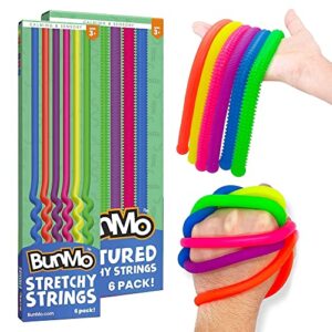 bunmo stretchy sensory toys super bundle - 6 original stretchy strings & 6 textured fidget toys (12 strings)