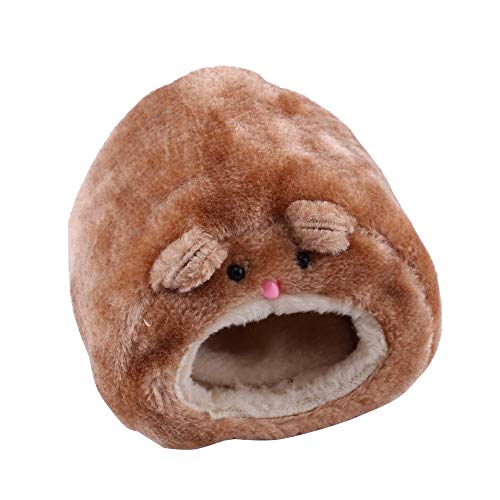 TOPINCN Hamster Bed, Winter Warm Cushion Fleece Hanging Cage Cute Hamster House Pet Nest Cute Cartoon Soft Warm House Hamster Mouse Small Animal Cave Home Hammock (Dark Brown)