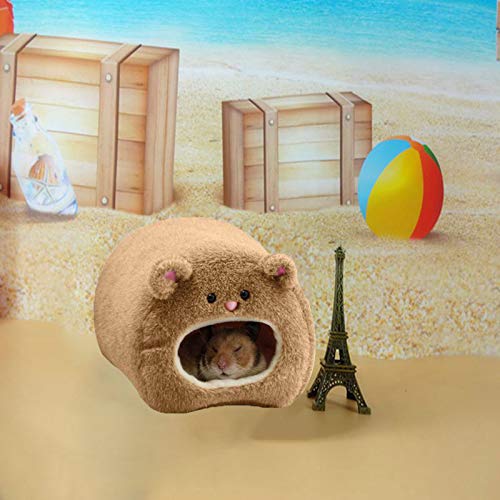 TOPINCN Hamster Bed, Winter Warm Cushion Fleece Hanging Cage Cute Hamster House Pet Nest Cute Cartoon Soft Warm House Hamster Mouse Small Animal Cave Home Hammock (Dark Brown)