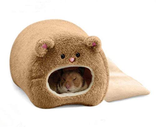 TOPINCN Hamster Bed, Winter Warm Cushion Fleece Hanging Cage Cute Hamster House Pet Nest Cute Cartoon Soft Warm House Hamster Mouse Small Animal Cave Home Hammock (Dark Brown)