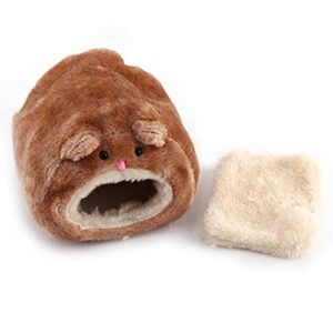 TOPINCN Hamster Bed, Winter Warm Cushion Fleece Hanging Cage Cute Hamster House Pet Nest Cute Cartoon Soft Warm House Hamster Mouse Small Animal Cave Home Hammock (Dark Brown)