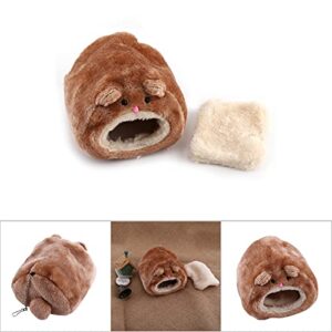 TOPINCN Hamster Bed, Winter Warm Cushion Fleece Hanging Cage Cute Hamster House Pet Nest Cute Cartoon Soft Warm House Hamster Mouse Small Animal Cave Home Hammock (Dark Brown)