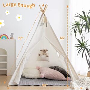 Teepee Tent for Kids with Mat, White Teepee Play Tent Foldable Tipi Tents for Girls, Boys Indoor Outdoor with Kids Teepee with Grey Mat, Fairy Lights