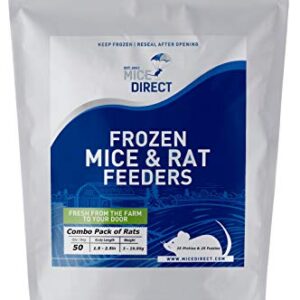 MiceDirect Frozen Rat Combo Pack of 50 Pinky & Fuzzie Feeder Rats - 25 Rat Pinkies & 25 Rat Fuzzies - Food for Corn Snakes, Ball Pythons, Lizards and Other Pet Reptiles-Freshest Snake Feed Supplies