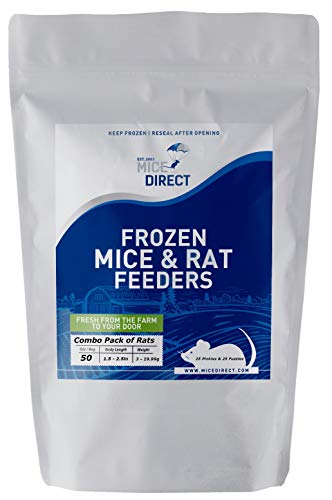 MiceDirect Frozen Rat Combo Pack of 50 Pinky & Fuzzie Feeder Rats - 25 Rat Pinkies & 25 Rat Fuzzies - Food for Corn Snakes, Ball Pythons, Lizards and Other Pet Reptiles-Freshest Snake Feed Supplies