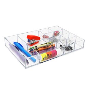 Isaac Jacobs 12-Compartment Clear Acrylic Drawer Organizer (9.4" L x 6.4" W x 1.3" H), Multi-Sectional Tray & Storage Solution for Makeup, School & Office Supplies, Bathroom, Kitchen