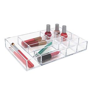 Isaac Jacobs 12-Compartment Clear Acrylic Drawer Organizer (9.4" L x 6.4" W x 1.3" H), Multi-Sectional Tray & Storage Solution for Makeup, School & Office Supplies, Bathroom, Kitchen