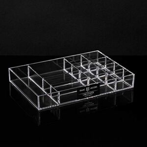 Isaac Jacobs 12-Compartment Clear Acrylic Drawer Organizer (9.4" L x 6.4" W x 1.3" H), Multi-Sectional Tray & Storage Solution for Makeup, School & Office Supplies, Bathroom, Kitchen