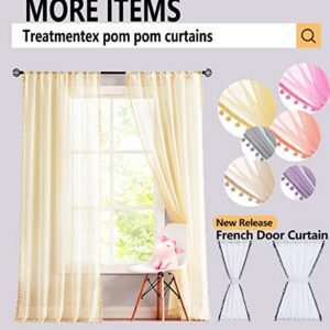 Pom Pom Curtains for Bedroom Windows 84 inch Energy Efficient Thermal Insulated Living Room Darkening Curtain Panels for Kitchen Nursery Room Ivory 50" w x2 Panels Rod Pocket