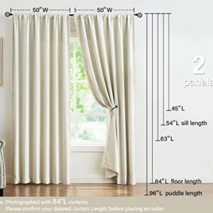 Pom Pom Curtains for Bedroom Windows 84 inch Energy Efficient Thermal Insulated Living Room Darkening Curtain Panels for Kitchen Nursery Room Ivory 50" w x2 Panels Rod Pocket