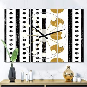 retro geometrical abstract minimal pattern vii' oversized mid-century wall clock - 3 panels black mid-century modern contemporary aluminum steel finish battery included