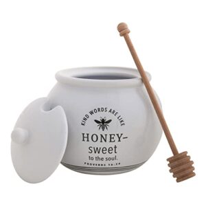 Dayspring Sweet to The Soul Ceramic Wood Dipper, 16 Ounces Inspirational Honey Pot with Scripture, White